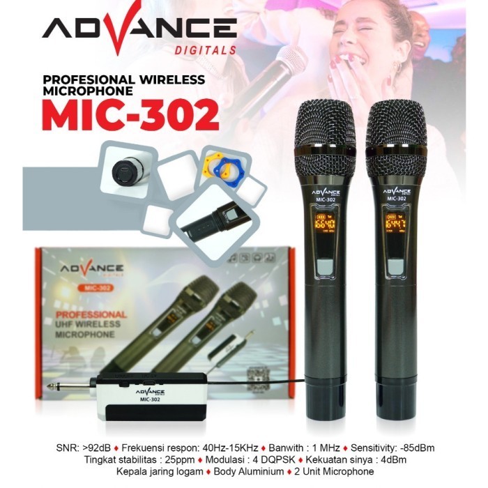 Jual ADVANCE PROFESSIONAL UHF WIRELESS MICROPHONE MIC-302/ Advance MIC ...