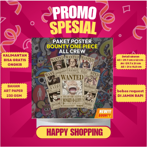 Jual Poster Bounty One Piece Terbaru Poster Wanted Paket Komplit SHP ...