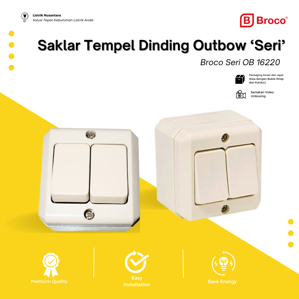 Jual Saklar Tempel Outbow Broco Double Seri Cream 16220 | Saklar Luar ...