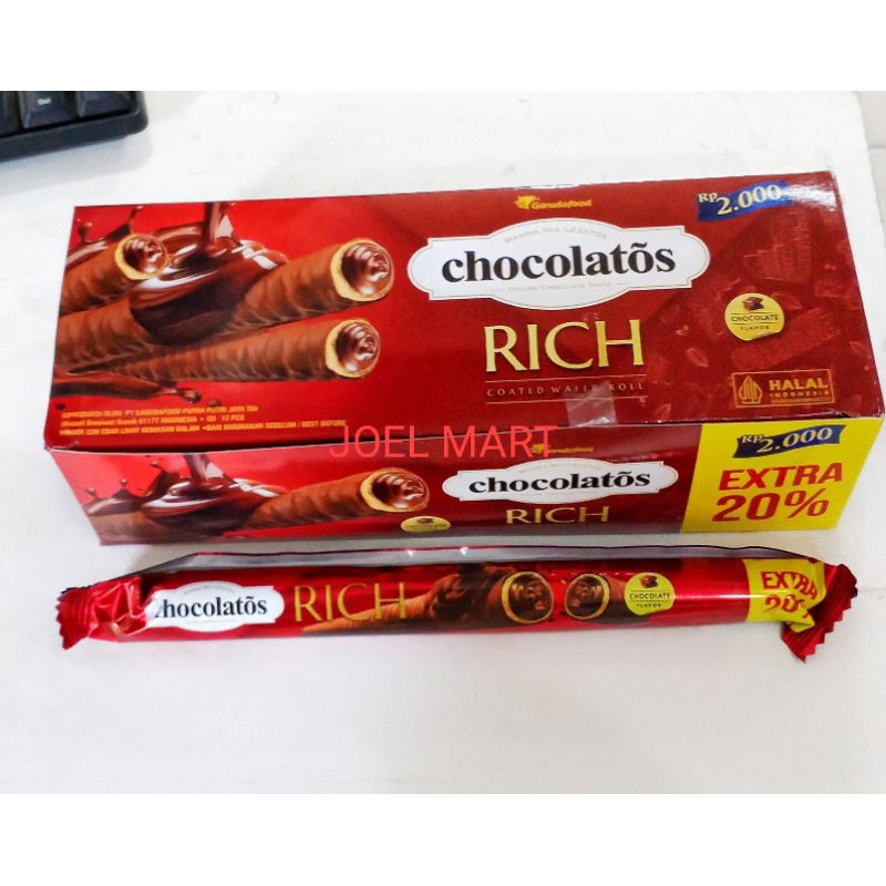 Jual CHOCOLATOS RICH WAFER ROLL COATED COKLAT 1BOX ISI 12PCS | Shopee Indonesia