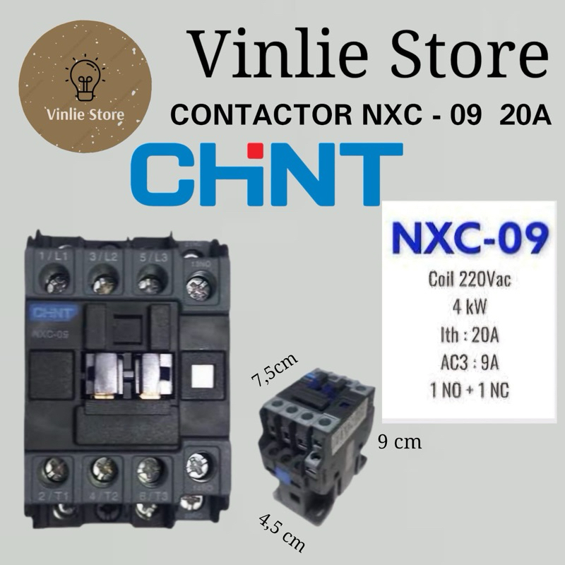 Jual Kontaktor Chint NXC-09 Coil 220Vac 4kW 20A(AC1) 9A (AC3) 1NO+1NC | Shopee Indonesia