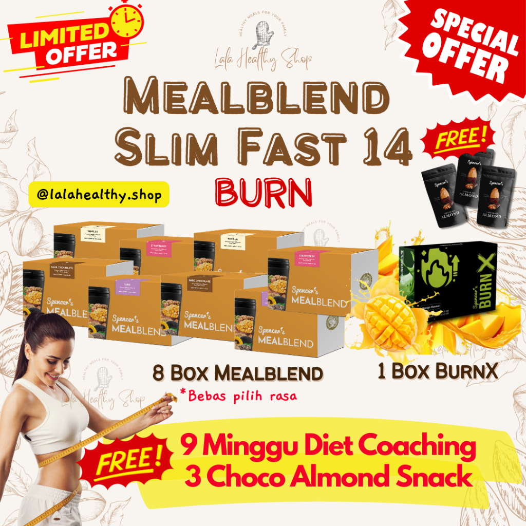 Jual [SLIM FAST 14 BURN] Spencer's Mealblend 8 Box + BurnX 1 Box + FREE ...