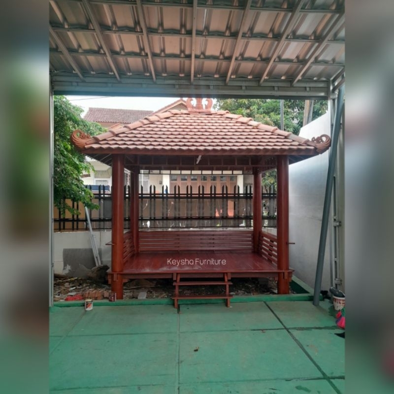 Jual Gazebo 3x2m Kayu Kelapa Atap Genteng Tanah | Jual Gasebo Minimalis ...