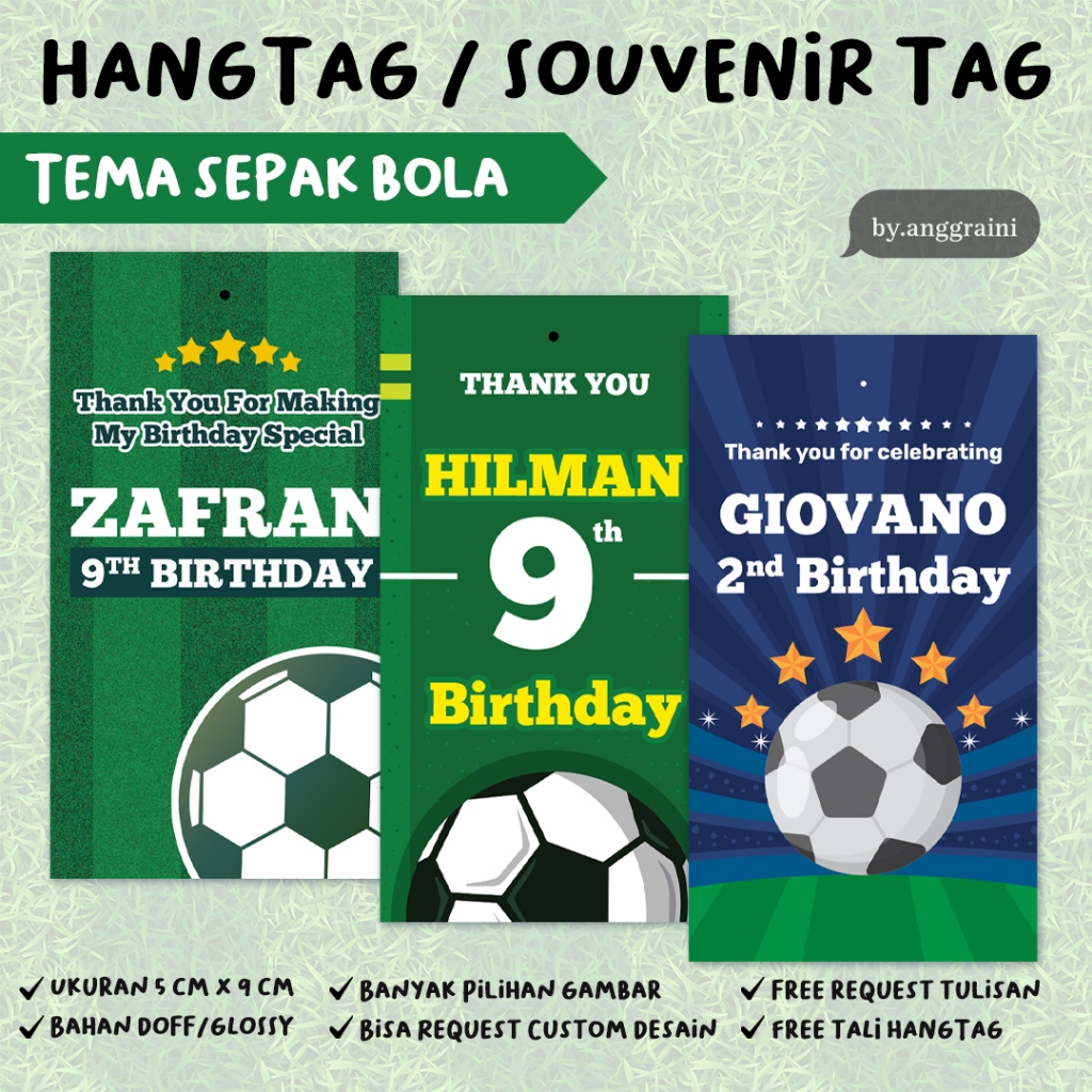 Jual Hang Tag Ulang Tahun Soccer Sepak Bola Futsal Custom - Birthday ...