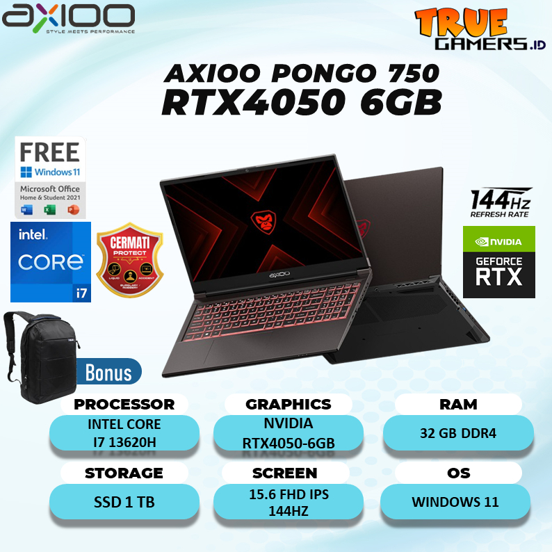 Jual Laptop Gaming Axioo Pongo 750 Intel i7 13620H VGA RTX4050 6GB 32GB ...