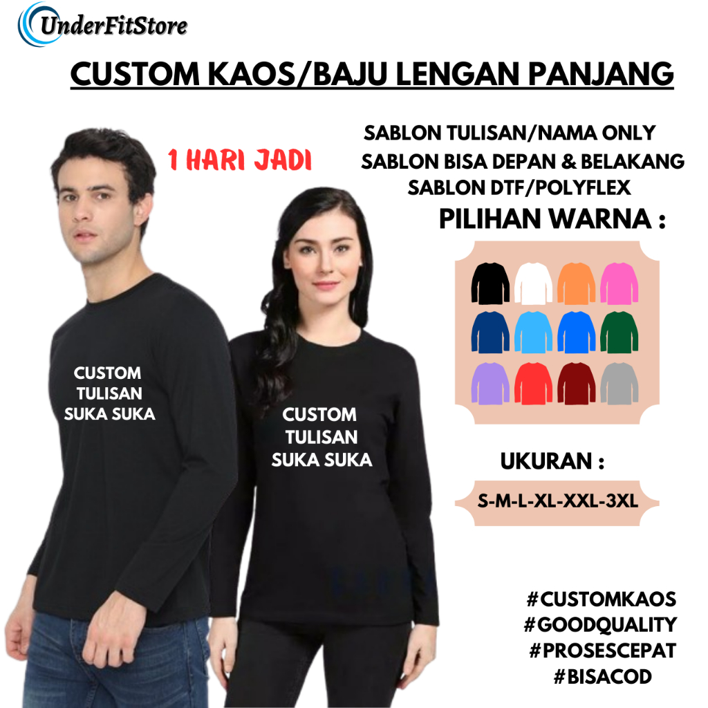 Jual CUSTOM BAJU/KAOS LENGAN PANJANG BEBAS TULISAN/NAMA SAJA/KAOS ...