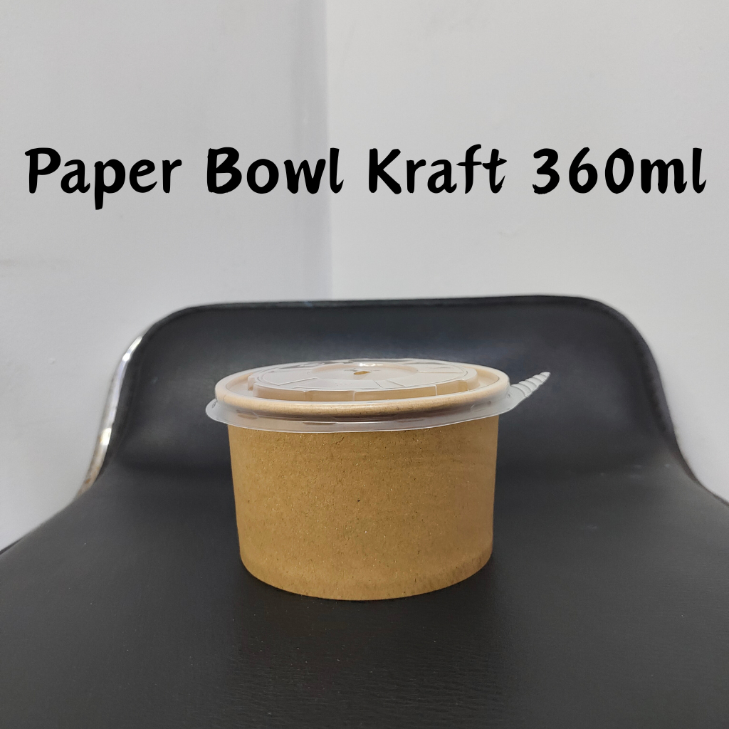 Jual Paper Bowl Kraft Coklat Laminasi / Mangkok Kertas + Tutup / Paper Rice Bowl 360ml | Shopee ...