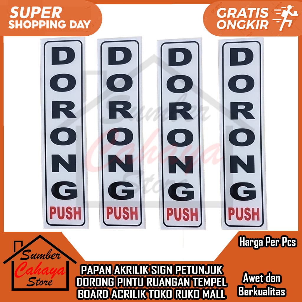 Jual Papan Akrilik Stiker Petunjuk Dorong Sign Board Penanda Tulisan ...