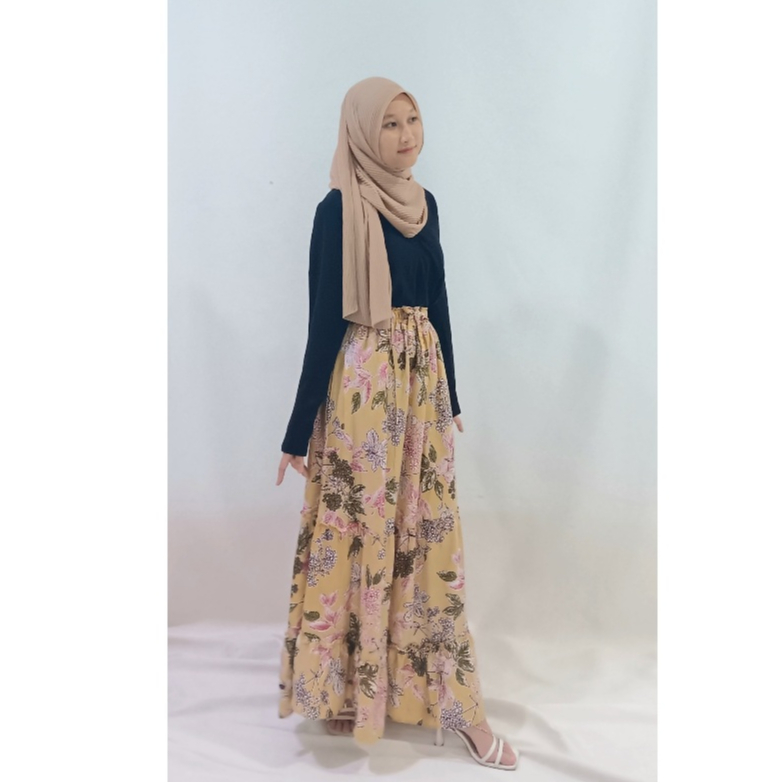 Jual Rok panjang elegan simple motif bunga korean look warna kuning ...