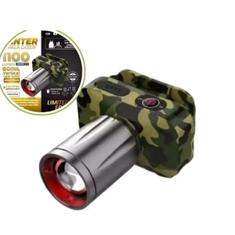 Jual senter kepala zoom aoki body loreng 60 watt AK-3671A + adaptor charger waterproof IP-65 led ...