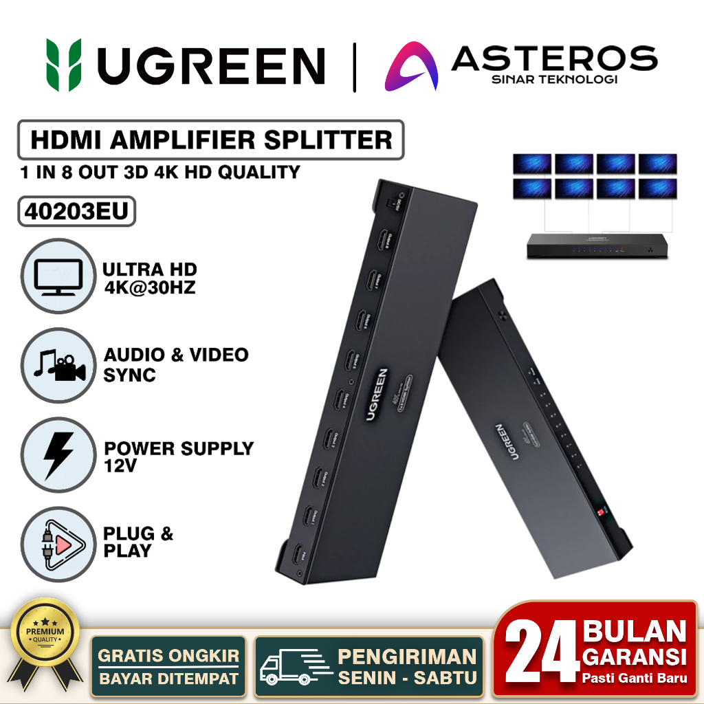 Jual UGREEN HDMI Amplifier Splitter 1 IN 8 Out Full HD 3D 4K 40203 ...