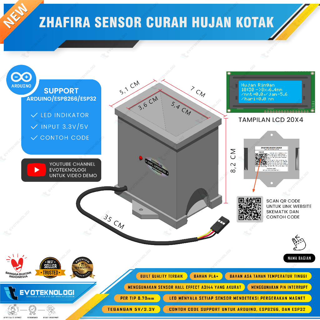 Jual Evoteknologi Sensor curah hujan ombrometer arduino tipping bucket ...