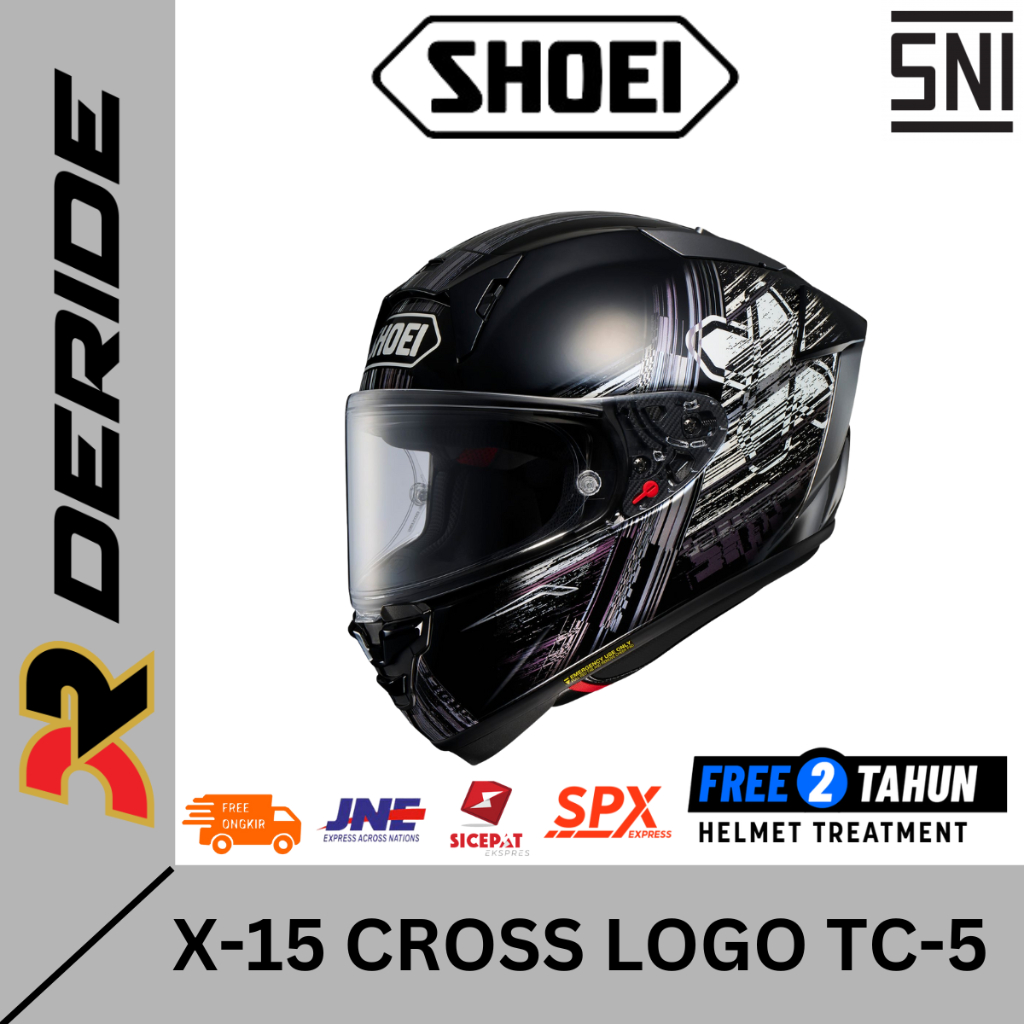 Jual Shoei X15 Cross Logo TC-5 Black White Premium Helmet SNI Original ...