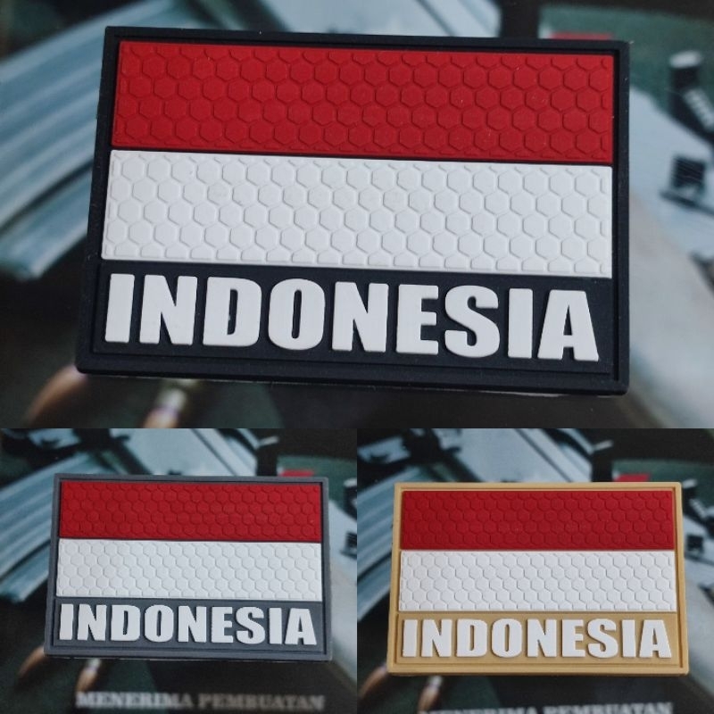 Jual patch rubber bendera motif - emblem karet velcro bendera Indonesia ...