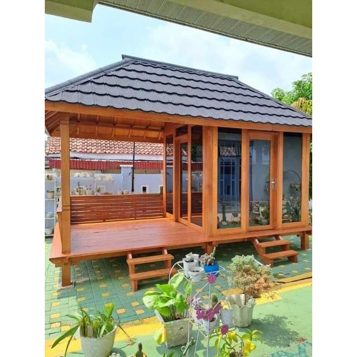 Jual gazebo minimalis modern | gazebo kayu jati | saung gazebo | Shopee ...
