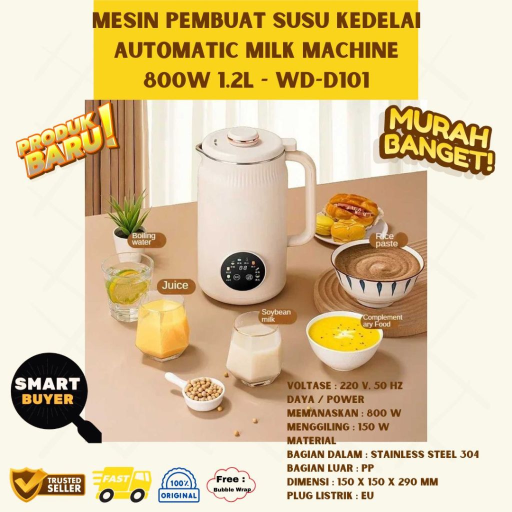 Jual Mesin Pembuat Susu Kedelai Otomatis Milk Machine 800W 1.2L 1200ml ...