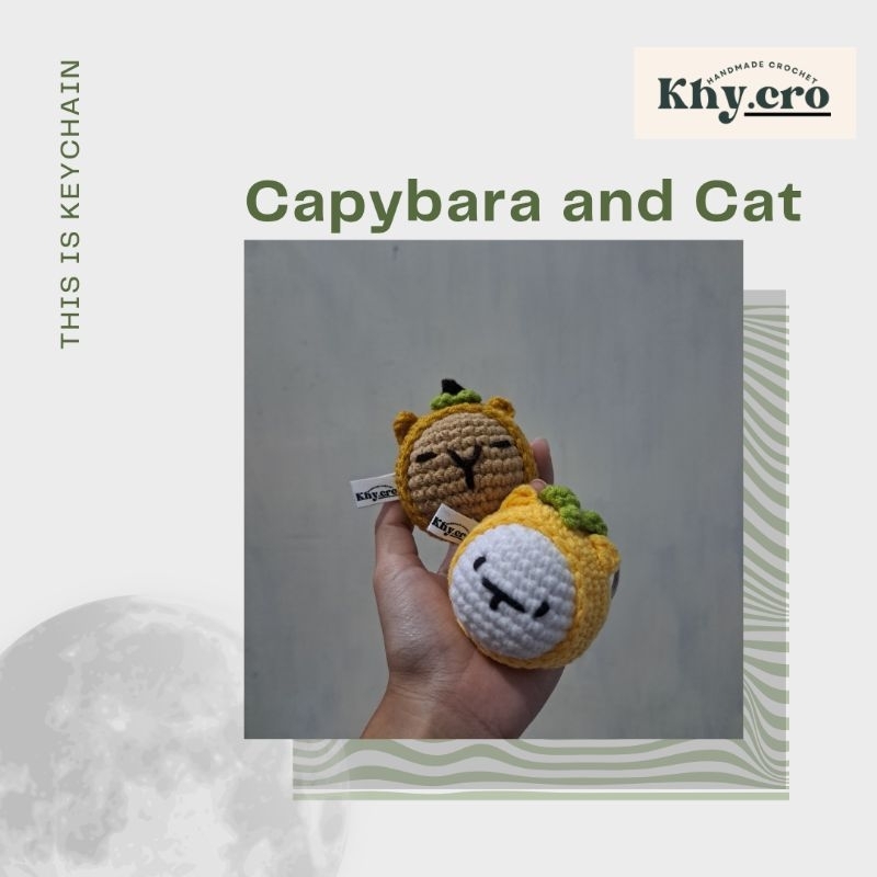 Jual Cat&capybara with fruit&flower cap keychain crochet | Gantungan ...