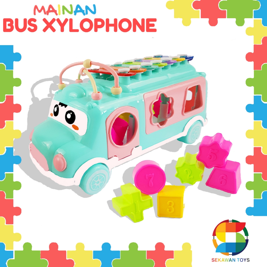 Jual Mainan Bus Xylophone Mobil / Mainan 3in1 Musik/ Sorting Bentuk dan ...