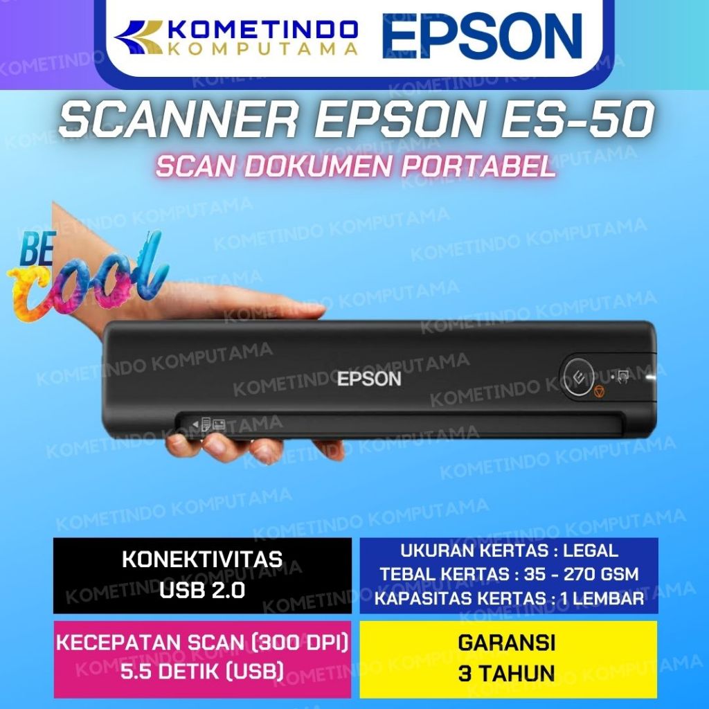 Jual ES50 A4 Epson WorkForce Portable Sheetfed Document Scanner / ES-50 A4 Portable Sheet Fed ...