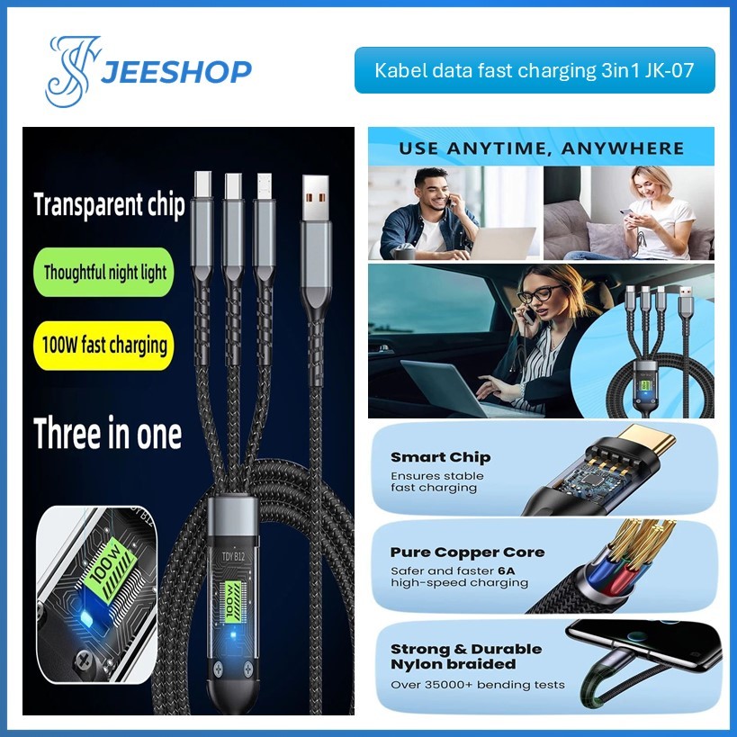 Jual Kabel Data 3in1 JK-07 Fast Charging Kabel Data Micro Type c ...