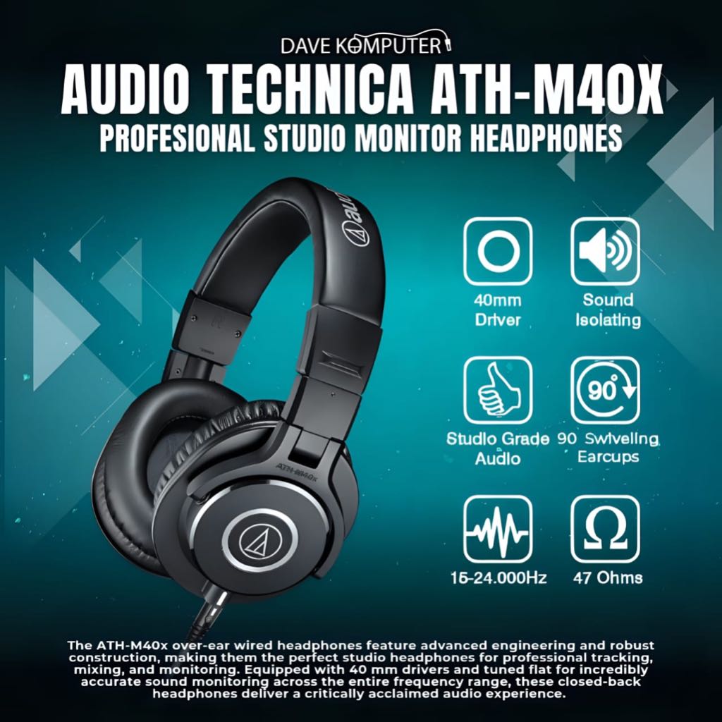 Jual Audio Technica ATH-M40X Closed-back Studio Monitoring Headphones ...