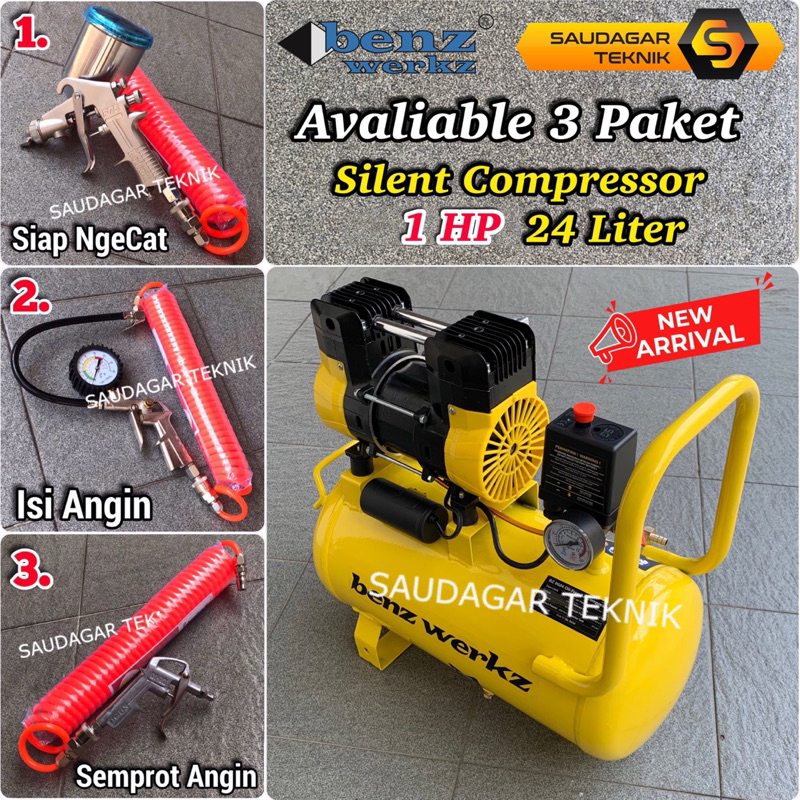 Jual Mesin Kompresor Angin Oilless Oiless Silent 1 1 HP 24 Liter ...