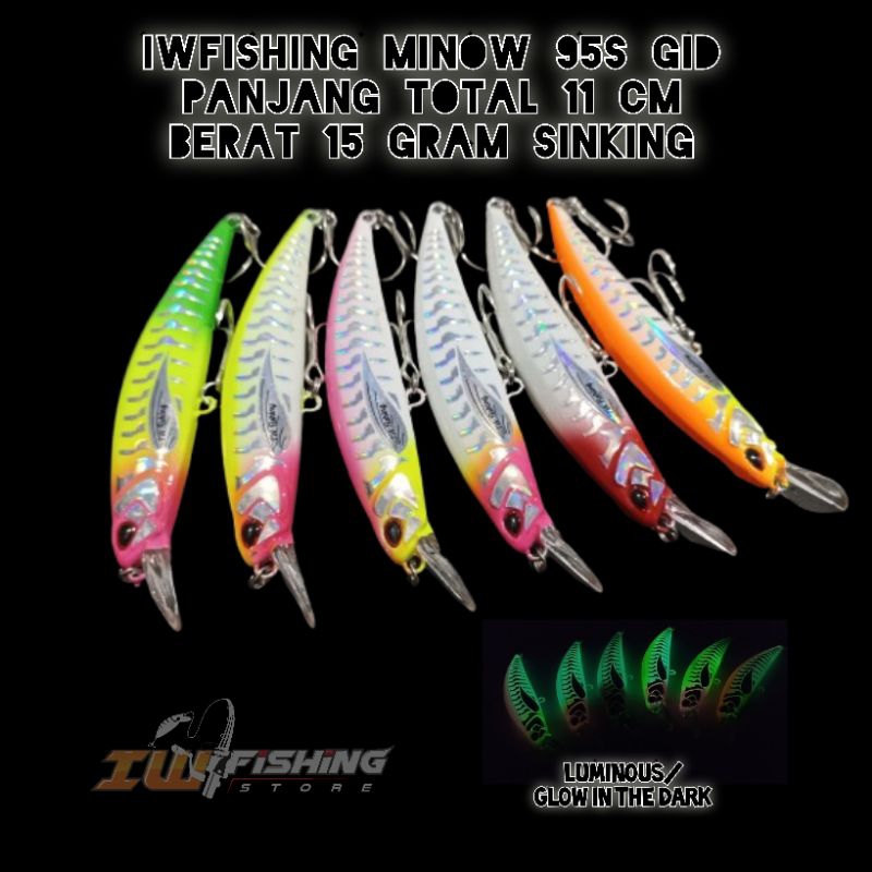 Jual Minow 95s Full GID Panjang 95mm Berat 16g Sinking UMPAN Pancing ...