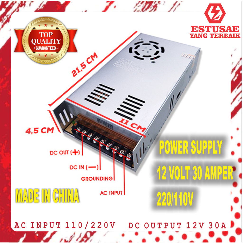 Jual Adaptor Power Supply Switching 12V 30A PSU JARING KAMERA CCTV LED AC 220V to DC 30A 12v ...