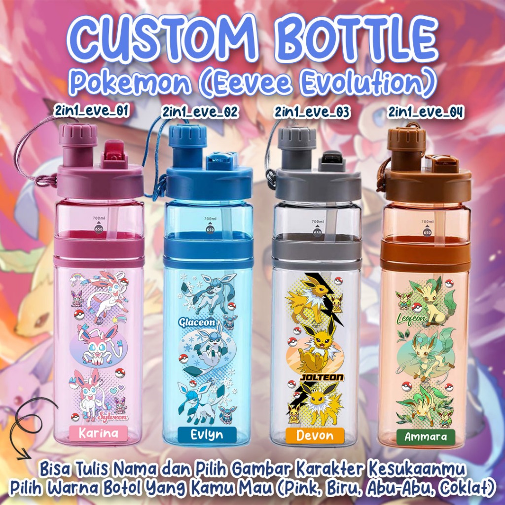 Jual BOTOL MINUM CUSTOM 2 IN 1 DESAIN KARTUN BINATANG LUCU POKEMON / EEVEE EVOLUTION SYLVEO ...