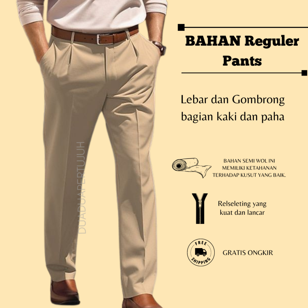 Jual Duaduapertujuh - Celana Kain Pria Standar Formal Kerja Hitam ...