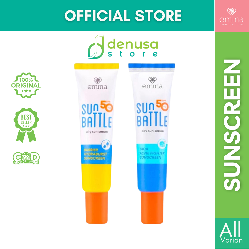 Jual EMINA SUN BATTLE AIRY SUN SERUM SPF 50 PA++++ Sunscreen Cica Acne ...