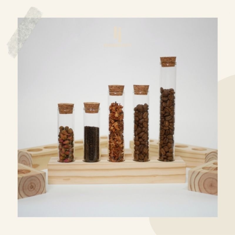Jual Pajangan Rak Tabung Biji Kopi Kaca / Rak Botol Teh Kayu / Jar ...