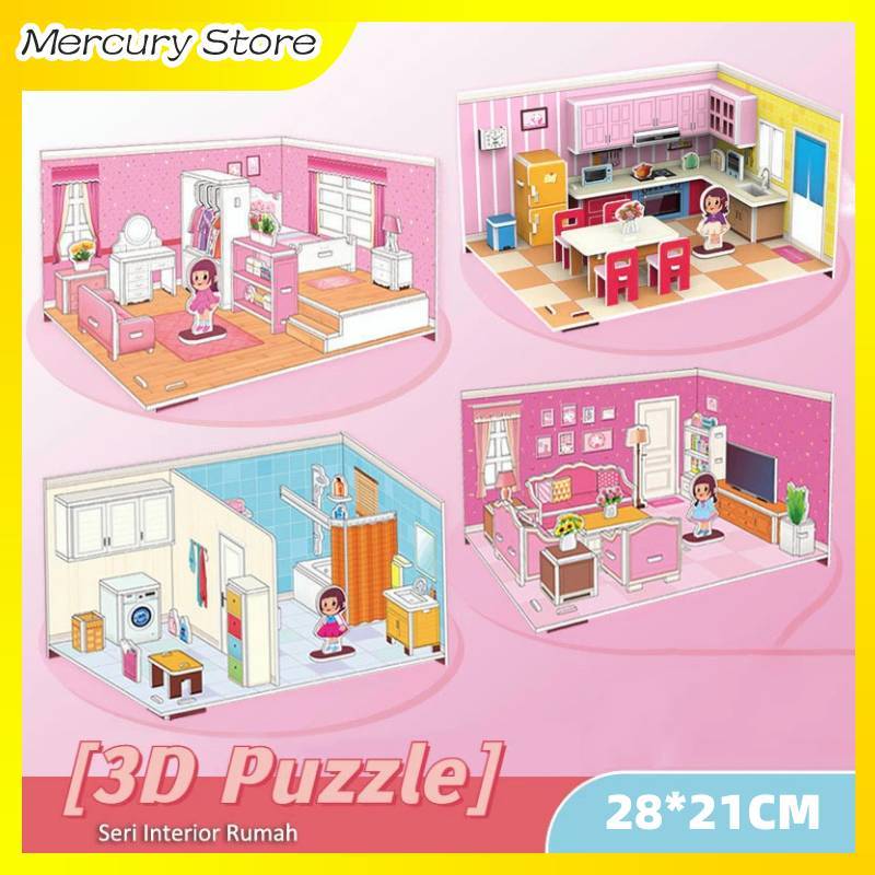 Jual 4PCS/SET Mainan Edukasi Interior Rumah DIY Puzzle 3D Miniatur DIY ...