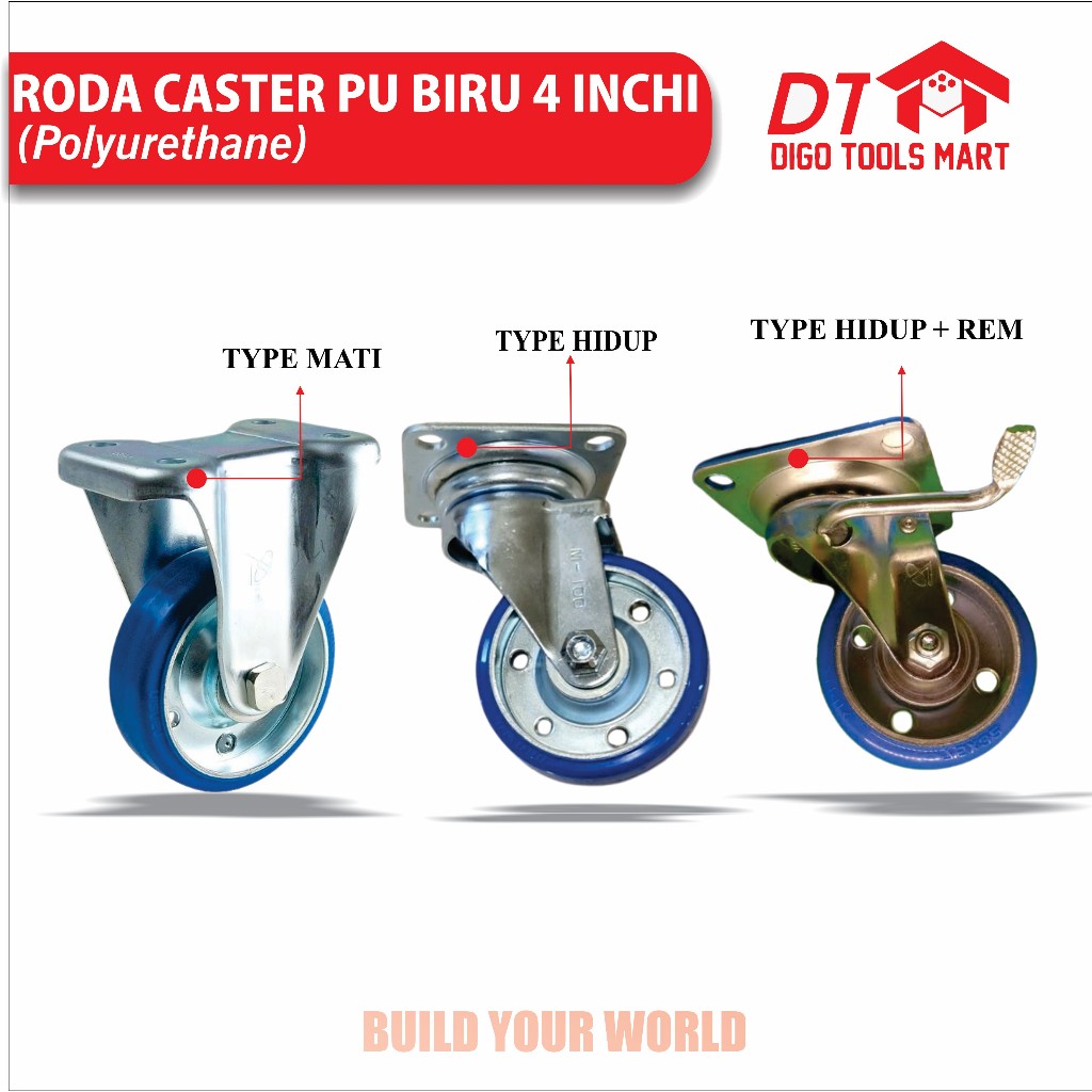 Jual Roda Caster PU Polyurethane Biru 4 Inci Japan Quality All Type ...