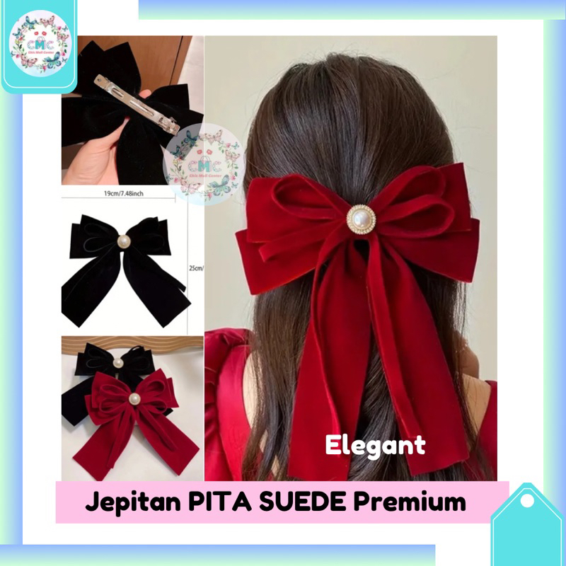 Jual CMALL - JEPIT ELEGANCY BOW KOREAN STYLE PREMIUM SUEDE PARTY FORMAL ...