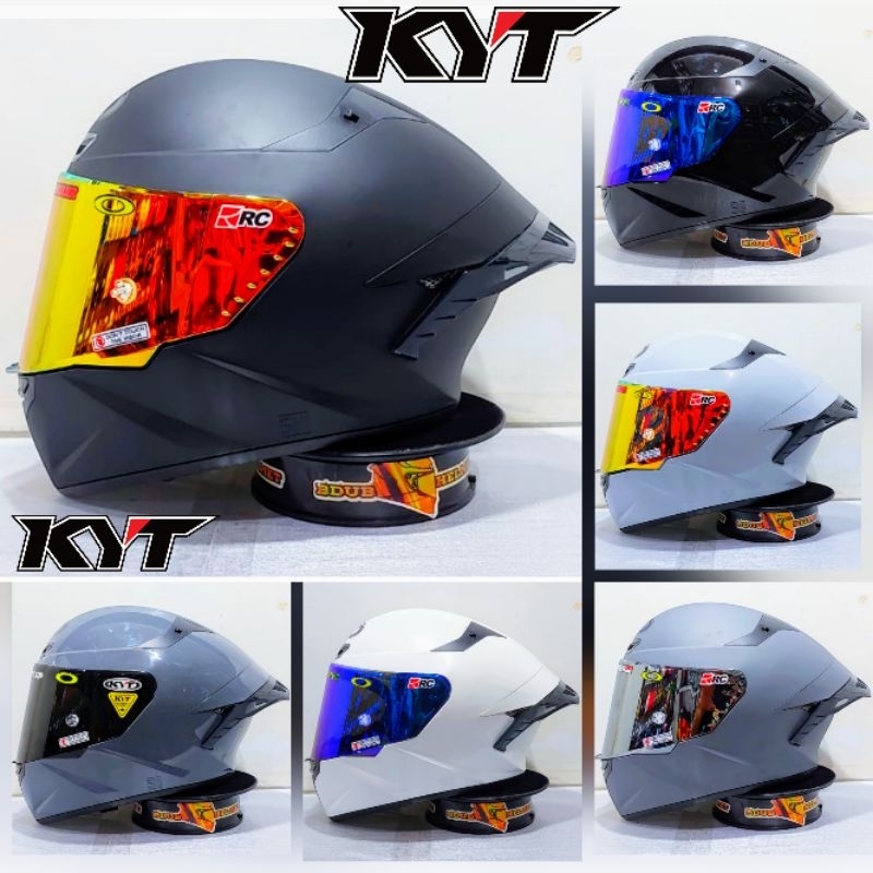 Jual Helm KYT Tt course Black dof paket ganteng spoiler iridium blue | Shopee Indonesia