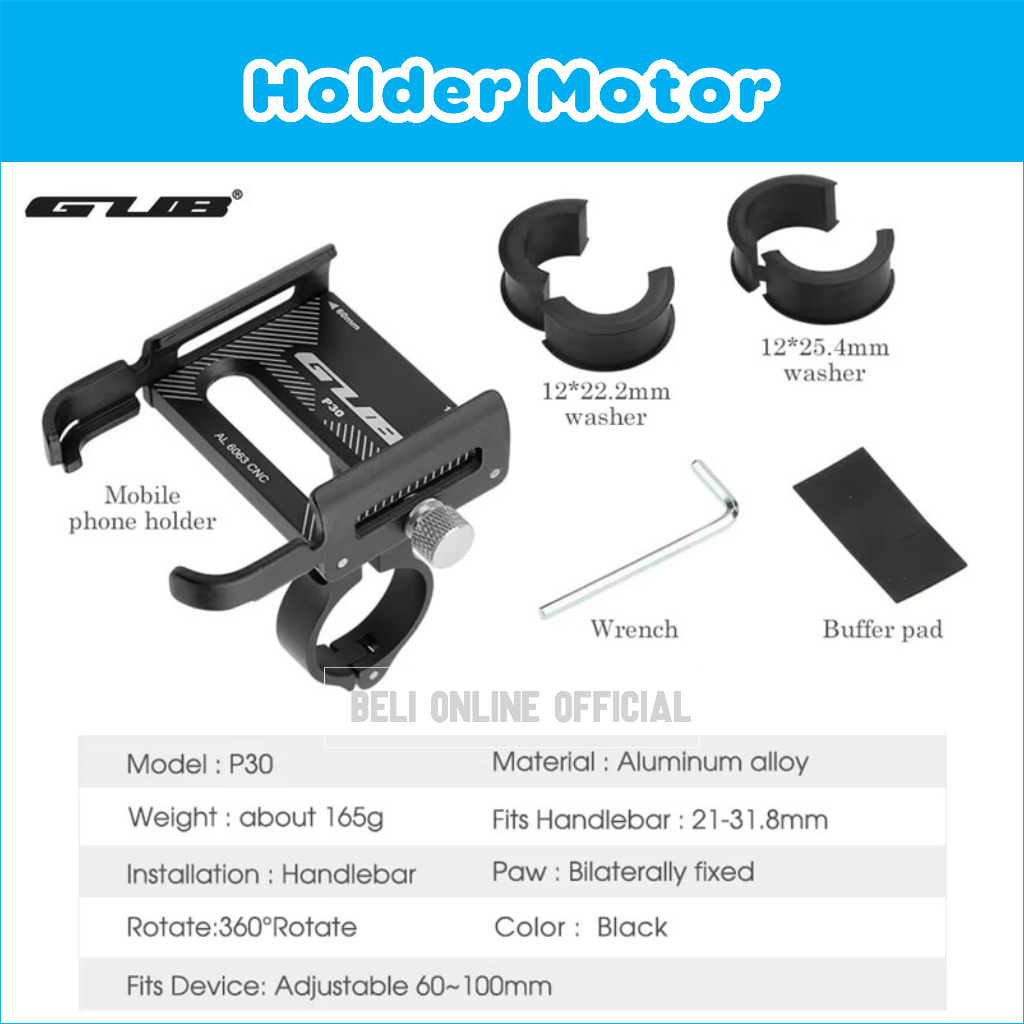 Jual Holder Motor GUB P30 Full Besi Spion Stang Phone Stand HP Aluminium Penyangga Handphone di ...