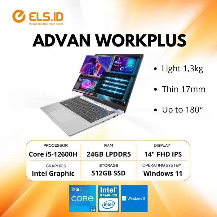 Jual Advan WorkPlus Intel Core i5-12600H 24GB SSD 512GB 14" W11 ...