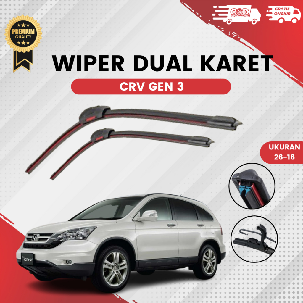 Jual Wiper Double Karet Frameless Honda CR-V Gen 3 | Ukuran 26 & 16 Inci | Bisa COD | Shopee ...