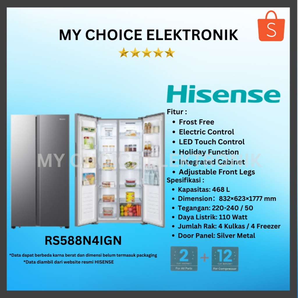Jual HISENSE Refrigerator Side by Side RS588N4IGN / RS 588 N4IGN ...