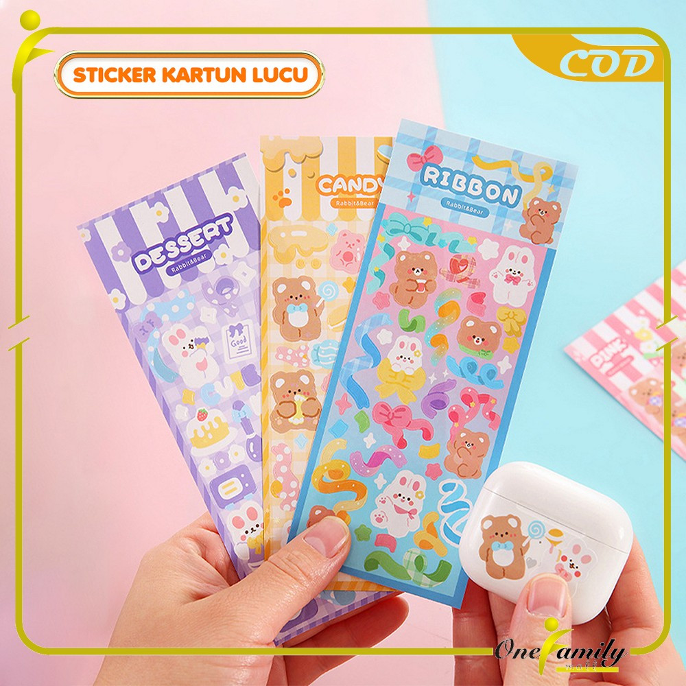 Jual ONE-C1107 Sticker Waterproof Kartun Bear Rabbit Hologram Korea ...