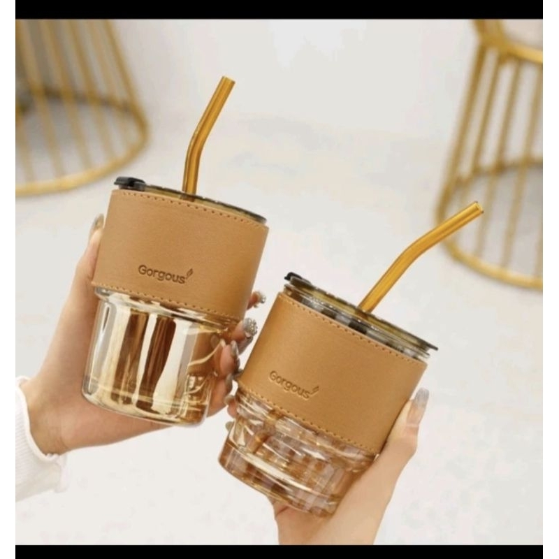 Jual Slub glass tumbler aesthetic gorgous 350 ml/Botol minum kaca dan ...