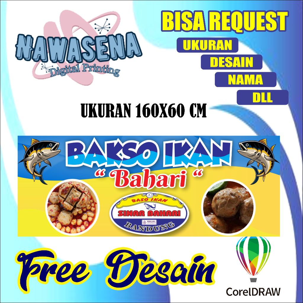 Jual Cetak Spanduk Banner Baso Ikan Bahari Keren | Shopee Indonesia