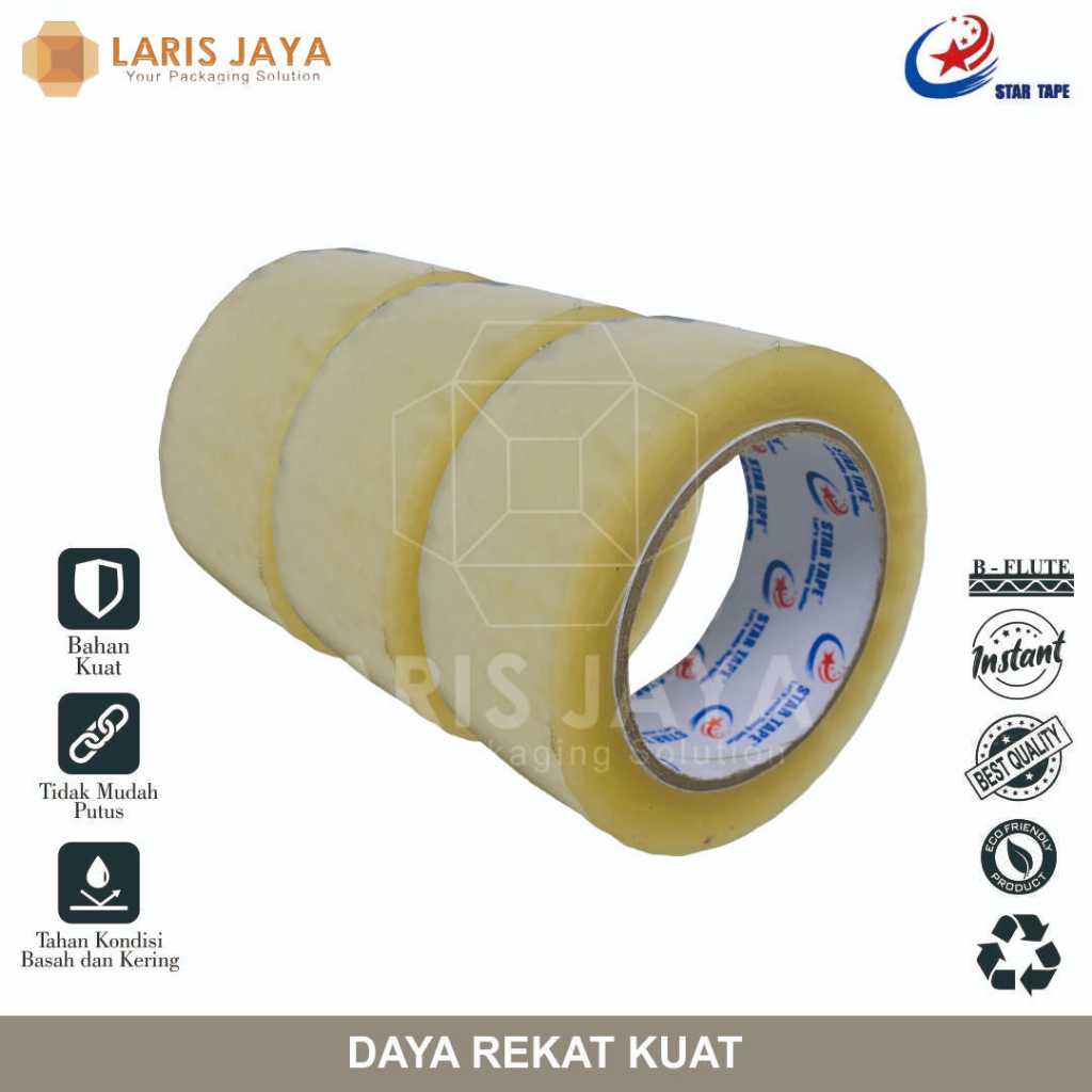 Jual [Paket 1 Slop Isi 6pcs] STAR TAPE OPP Lakban bening 45 mm x 100 Yard ( Lakban ST Bening 2 ...