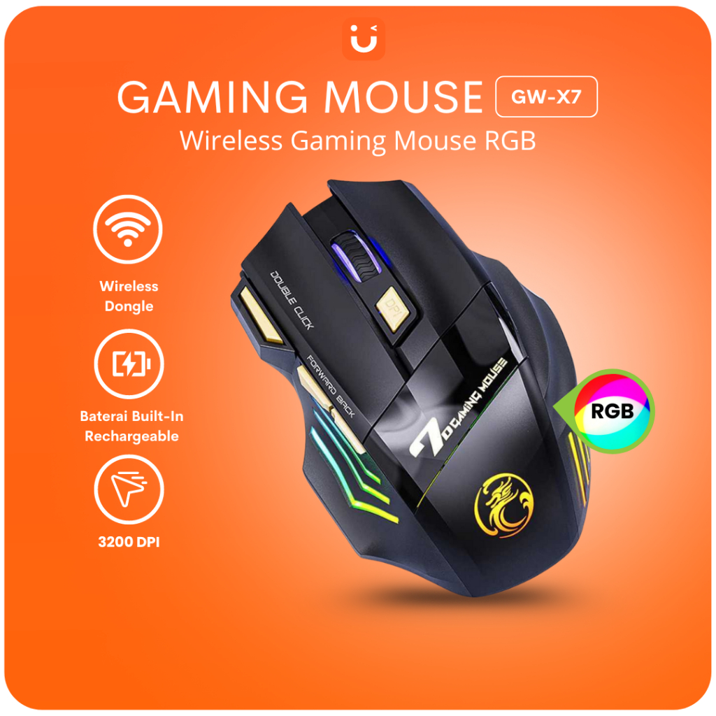 Jual iMice Wireless Gaming Mouse Ergonomic RGB Rechargeable 3200 DPI GW ...