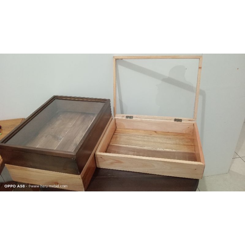 Jual box donat ASLI KAYU/30x25 dengan tutup AKRILIK | Shopee Indonesia