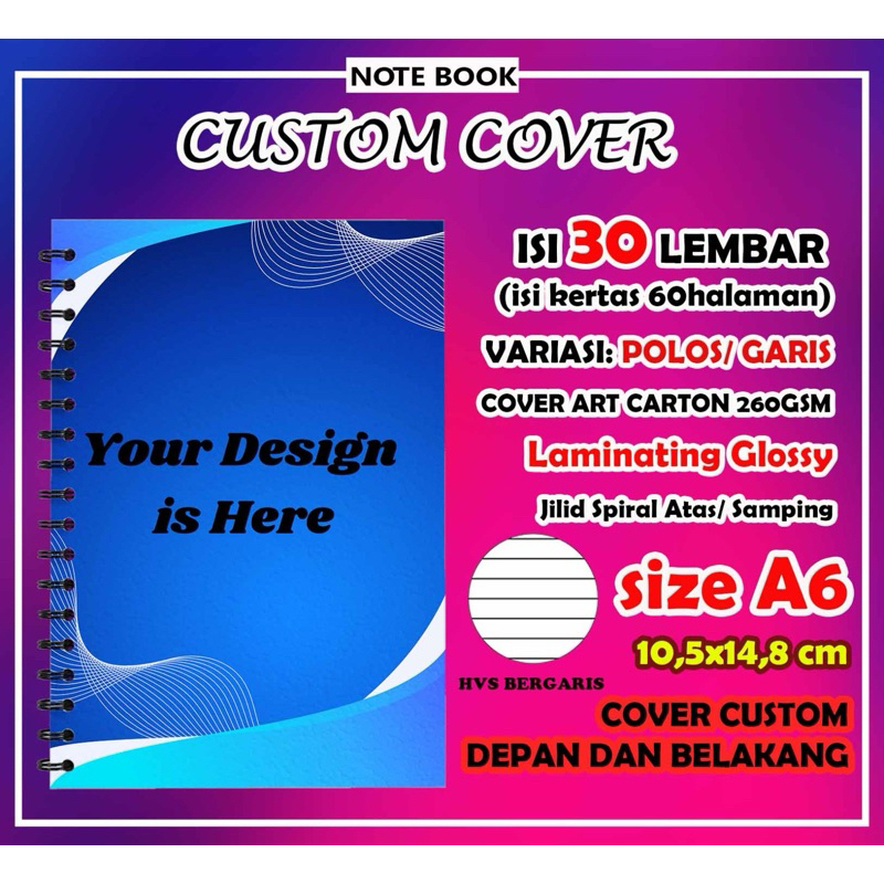 Jual Notebook/Notes Spiral Custom A6 Isi 30 Lembar Garis/Polos Min ...
