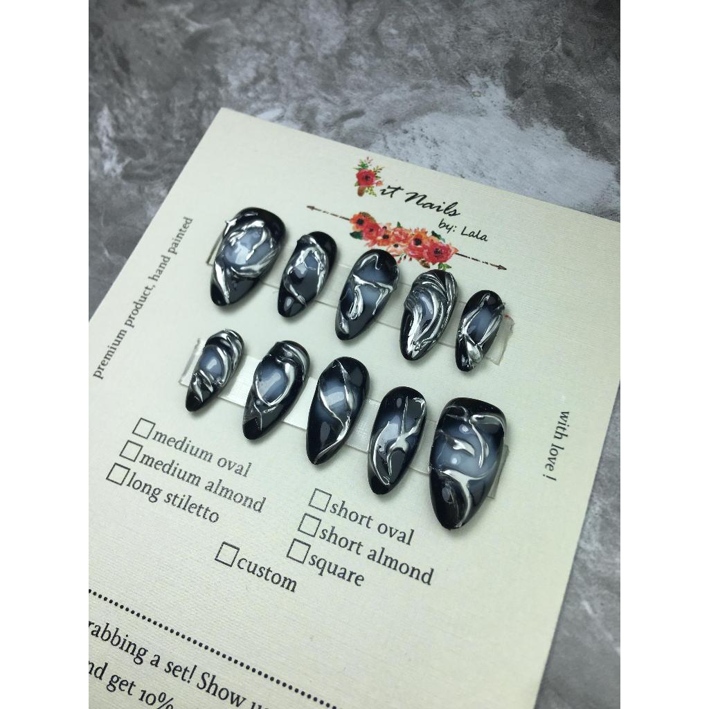 Jual itnailsbylala PREMIUM press on nails y2k black kuku palsu design ...