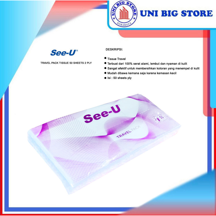 Jual SEE U SeeU Tissue Travel Pack 50 Sheets 2 Ply isi 10 PCS Facial ...