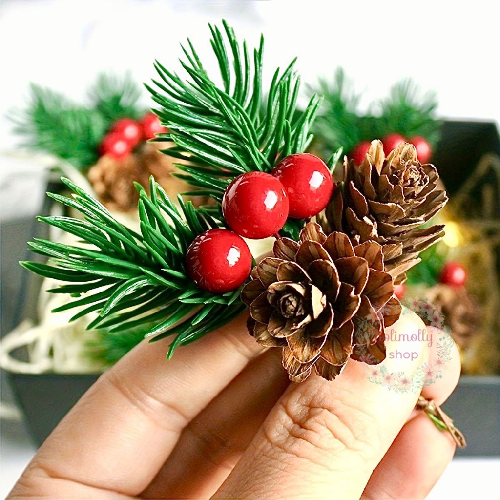 Jual BUNGA TUSUK CHERRY - Hiasan Pohon Natal Daun Pinus Bunga Tusuk ...